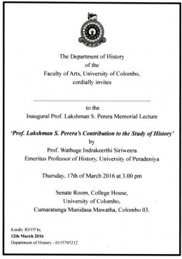 Prof Lakshman S Perera Memorial Lecture Invite | University of Colombo ...